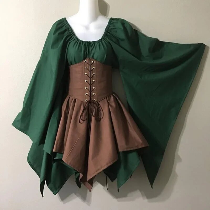 Женский костюм Эльфа для косплея из полиэстера 4XL, Green Brown