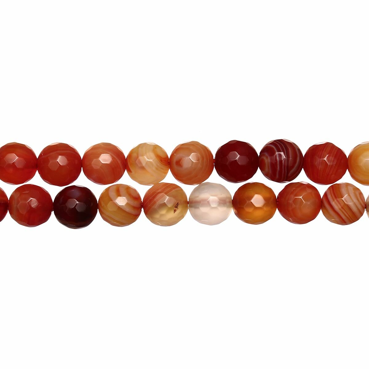 Бусины каменные агат, полосатый, 8мм, красно-оранжевый, граненый, 22 шт, низка
