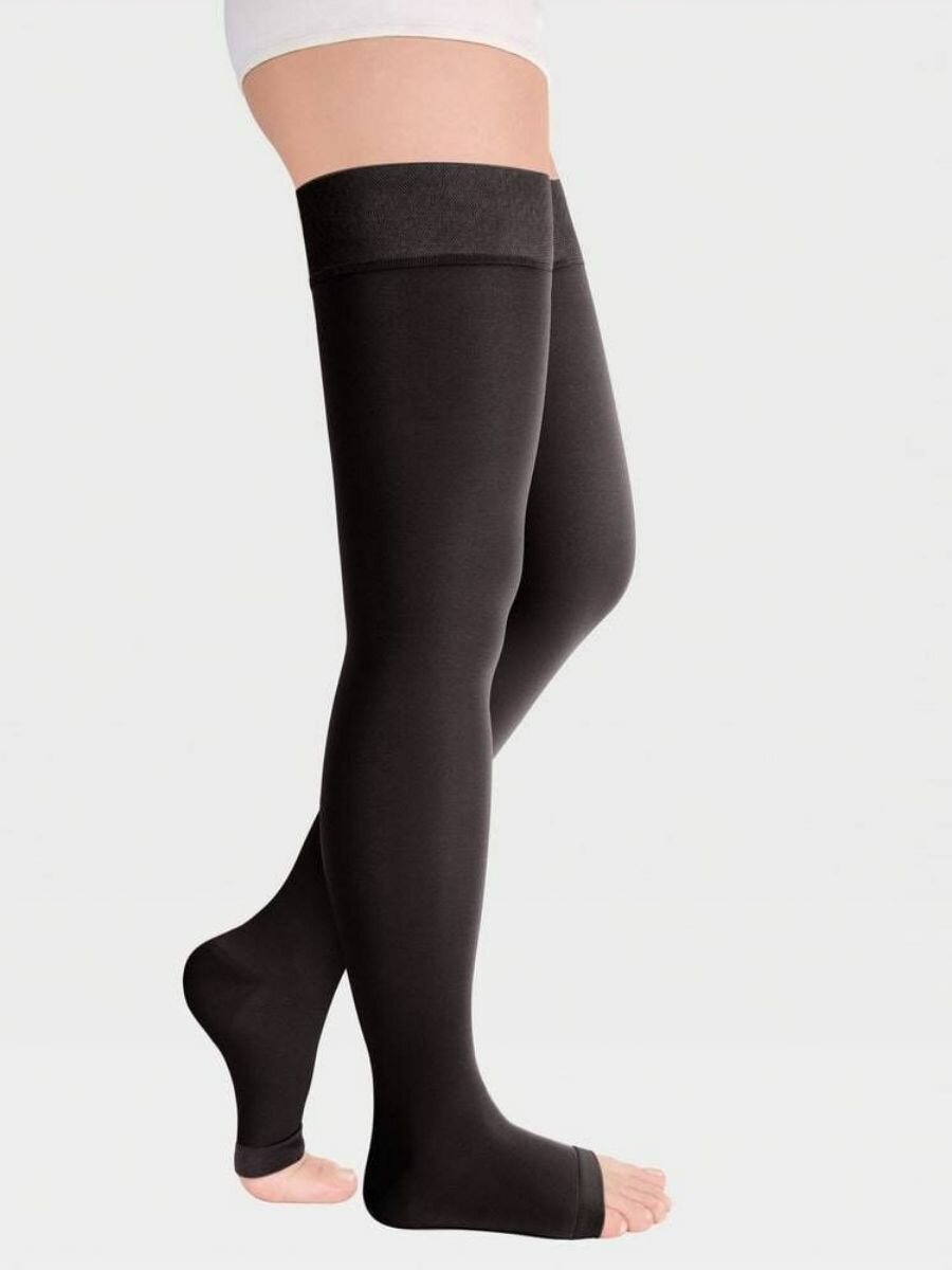 Чулки медицинские компрессионные с резинкой на силиконовой основе (открытый носок),(Luomma) S, II класс, LONG, Черный, ID-310