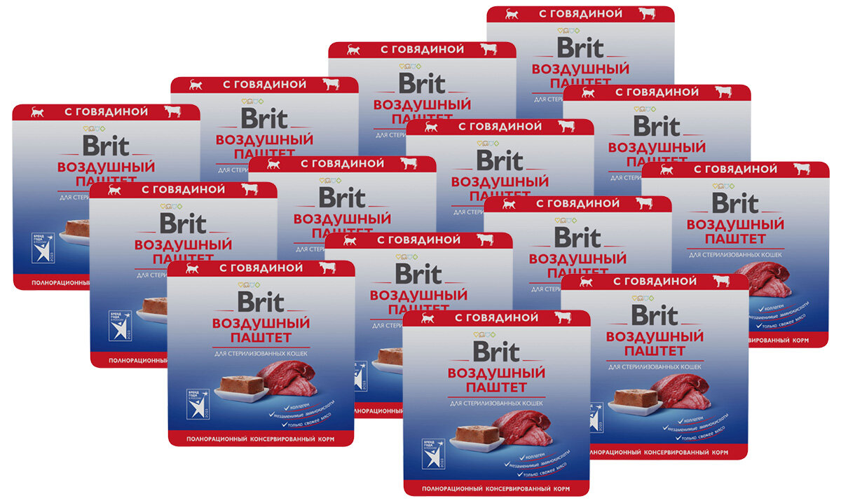 Брит для взрослых кастрированных котов и стерилизованных кошек паштет с говядиной (100 гр х 14 шт)