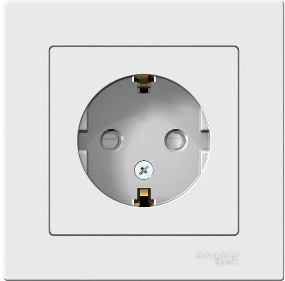 Розетка силовая штепсельная Systeme Electric / Систем Электрик AtlasDesign, 16А 250В IP20 белый со шторками и заземляющим контактом ATN000144 / электрооборудование