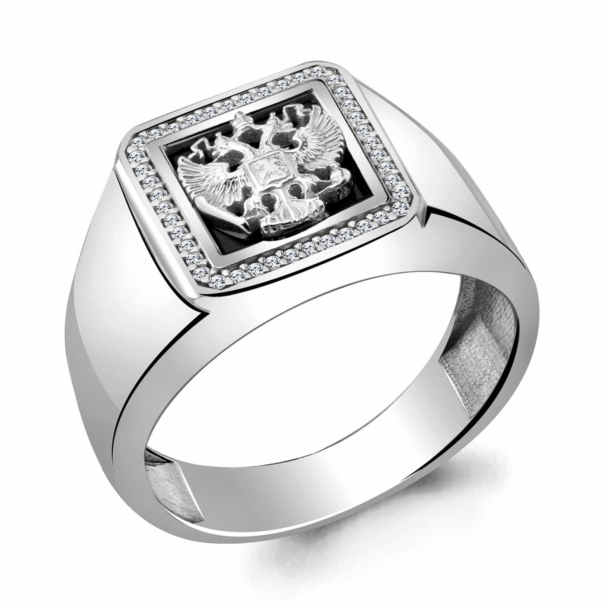 Печатка, серебро, 925 проба, родирование, фианит