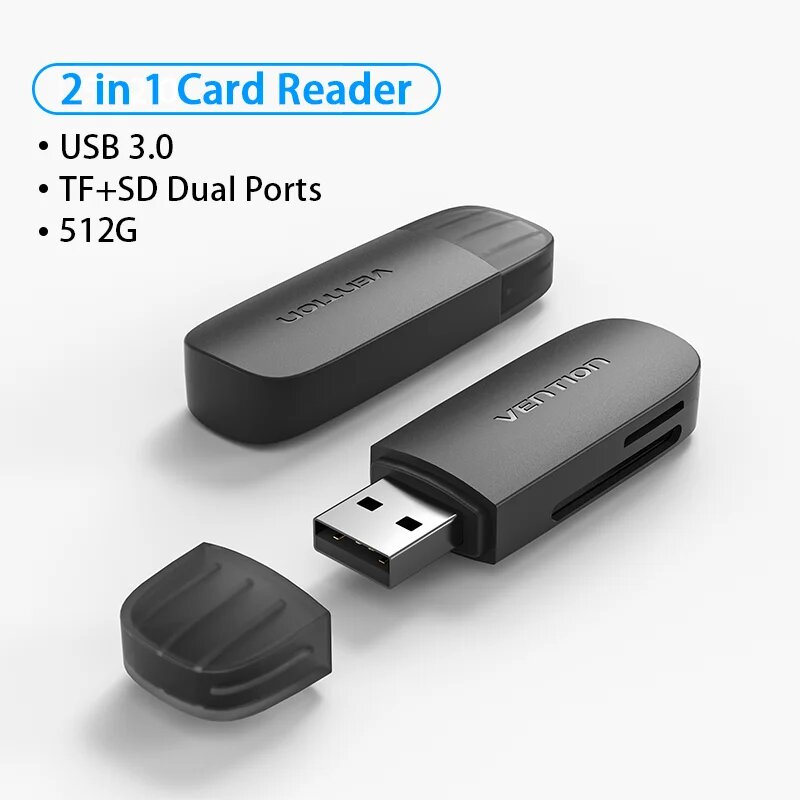 Кардридер VEnTIOn USB 3.0 2 в 1 USB 3.0 Black