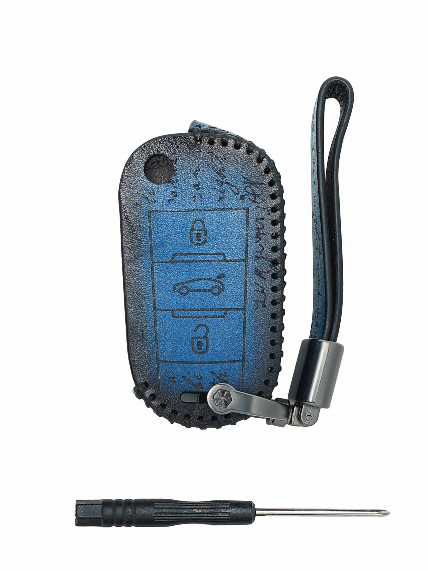 Чехол для автомобильного ключа Peugeot (Пежо) Цвет Синий нить Черная