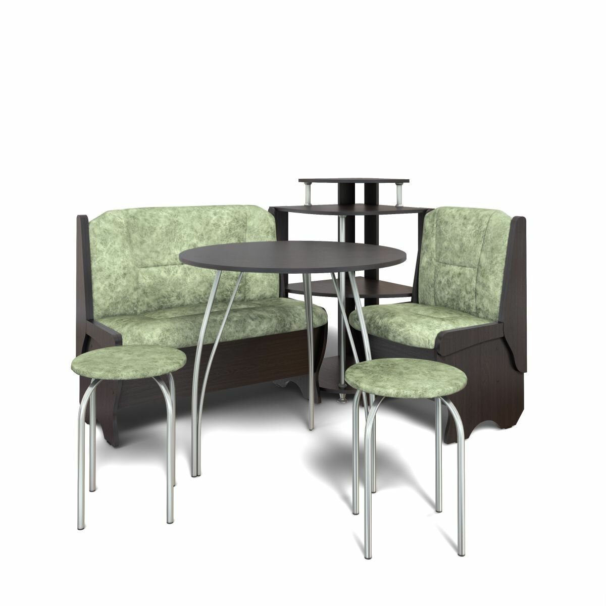 Кухонный уголок лотос (набор скамьи 550 и 950, этажерка, стол, 2 табурета) Венге/велюр Мохито (Бител)