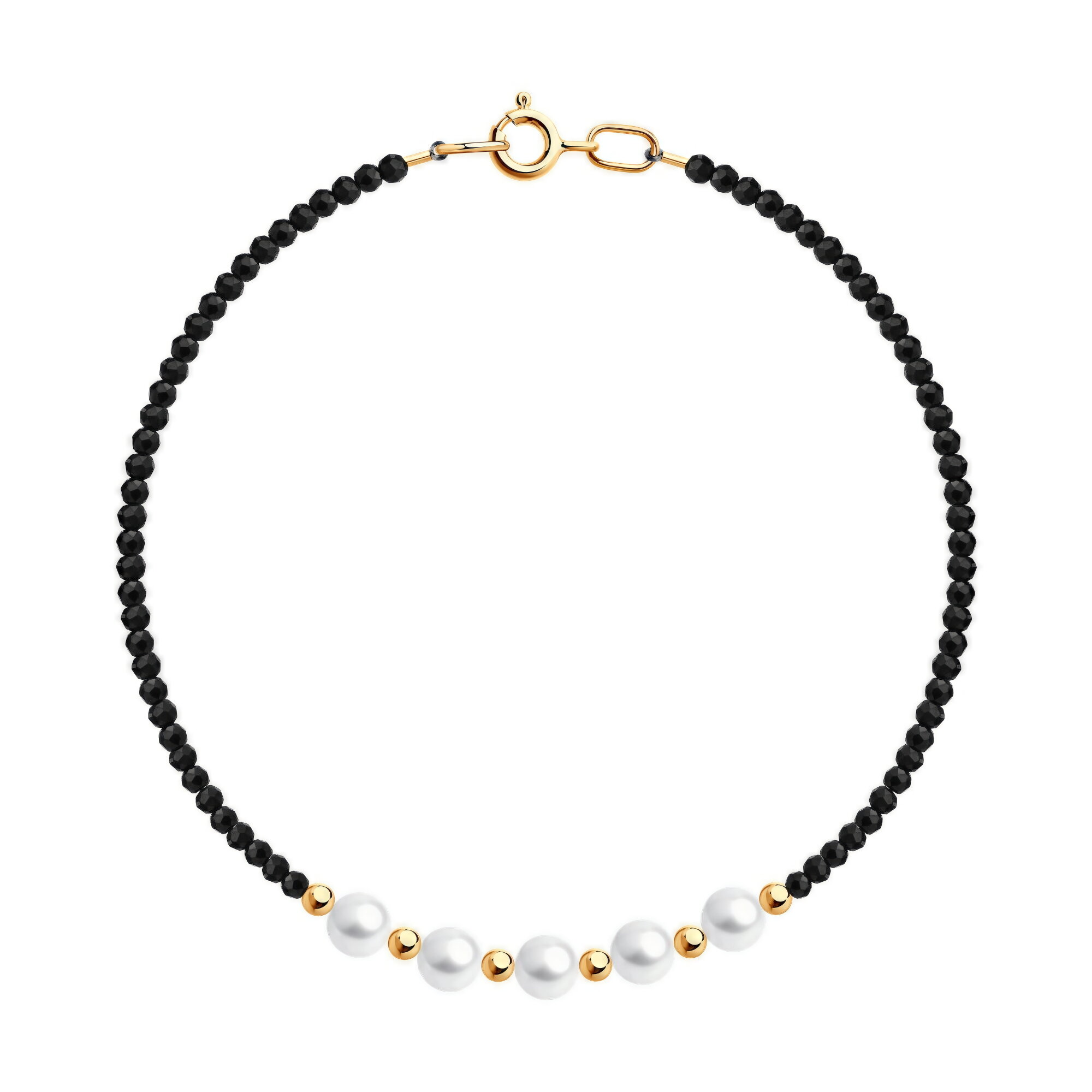 Браслет, красное золото, 585 проба, жемчуг, шпинель