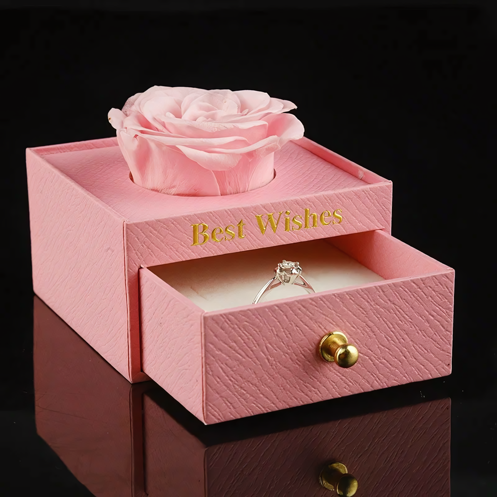 Шкатулка подарочная для украшений Вечная розовая роза, с выдвижным ящиком, цвет розовый