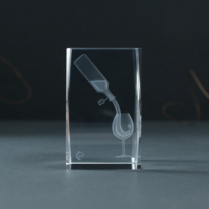 Фигурка стекло прямоугольник Бокал и вино, 5×5×8 см