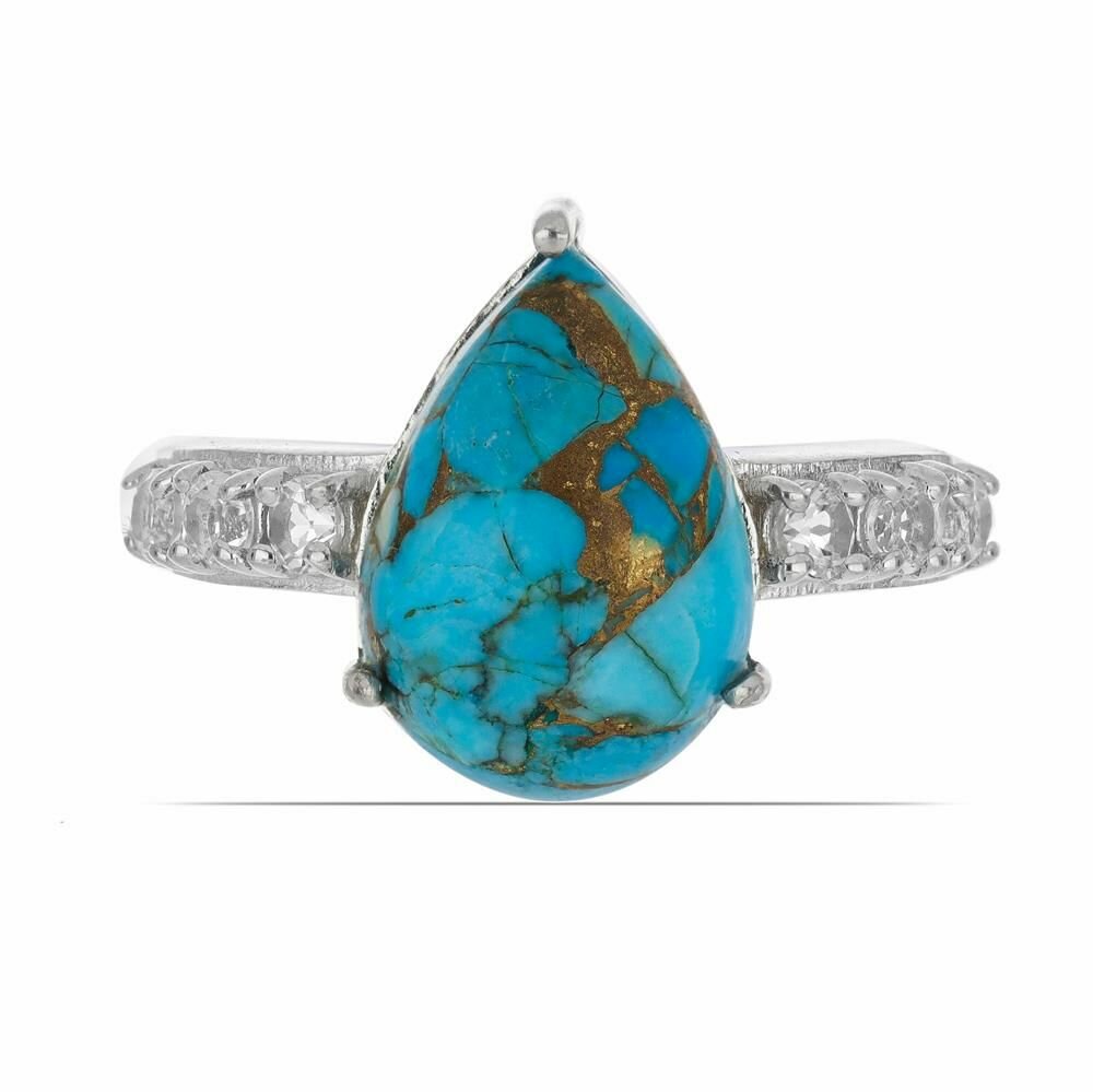 Кольцо, серебро, 925 проба, родирование, бирюза, топаз