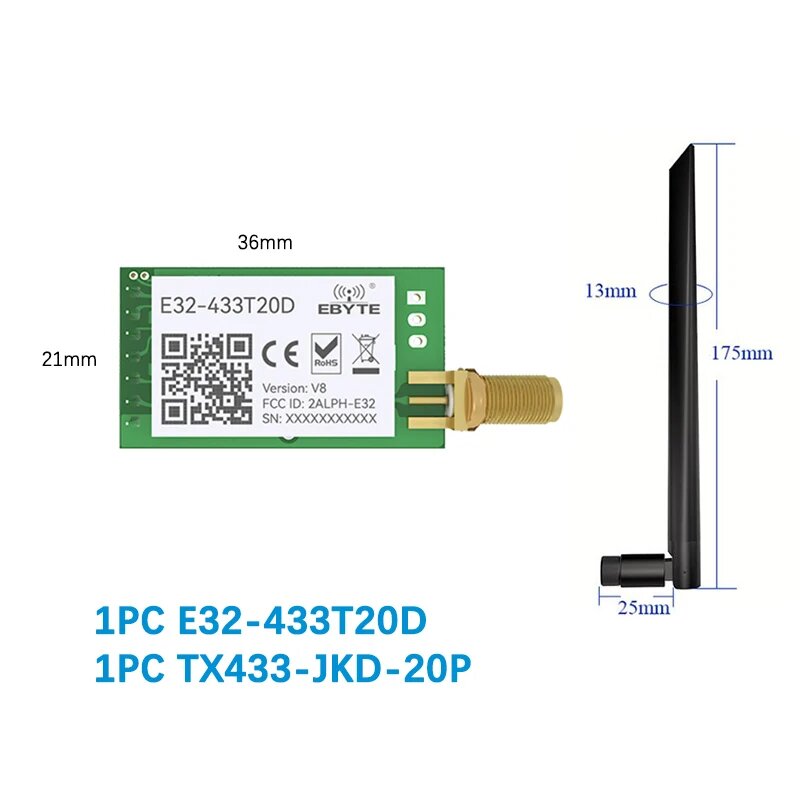 LoRA UART RF модуль 433МГц E32-433T20D V8 1PC with Antenna