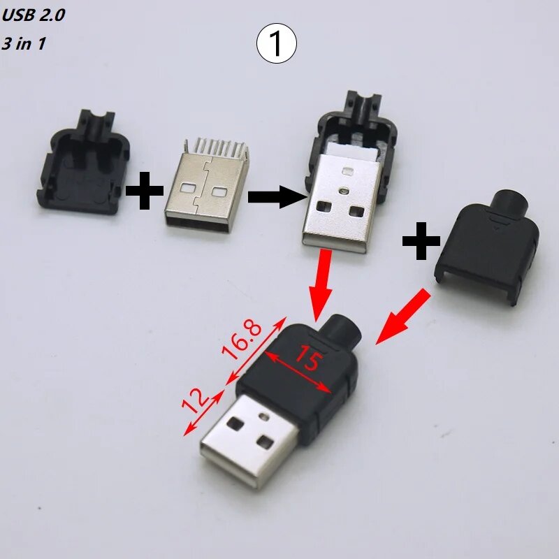 Комплект DIY разъемов USB Type-C 10 шт USB 2.0 3in1