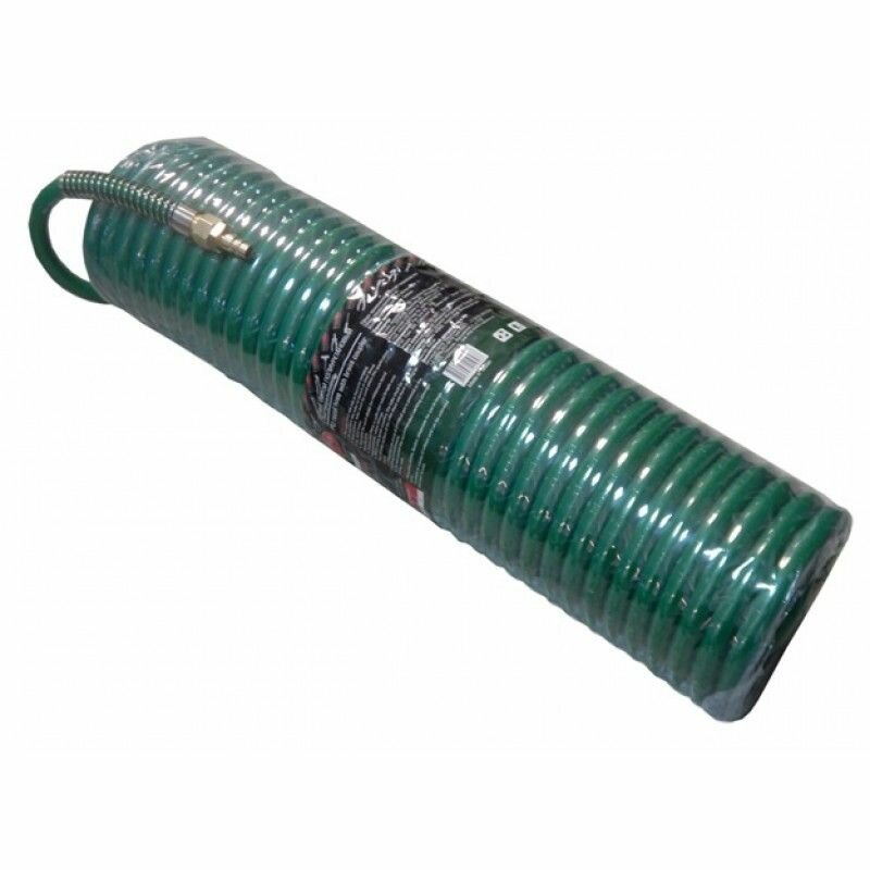 Шланг витой полиуретановый 12мм х 18мм х 15м с резьбовыми наконечниками наруж. резьба 1/2" (латунь, максимальное давление - 15bar, рабочая температура ROCKFORCE