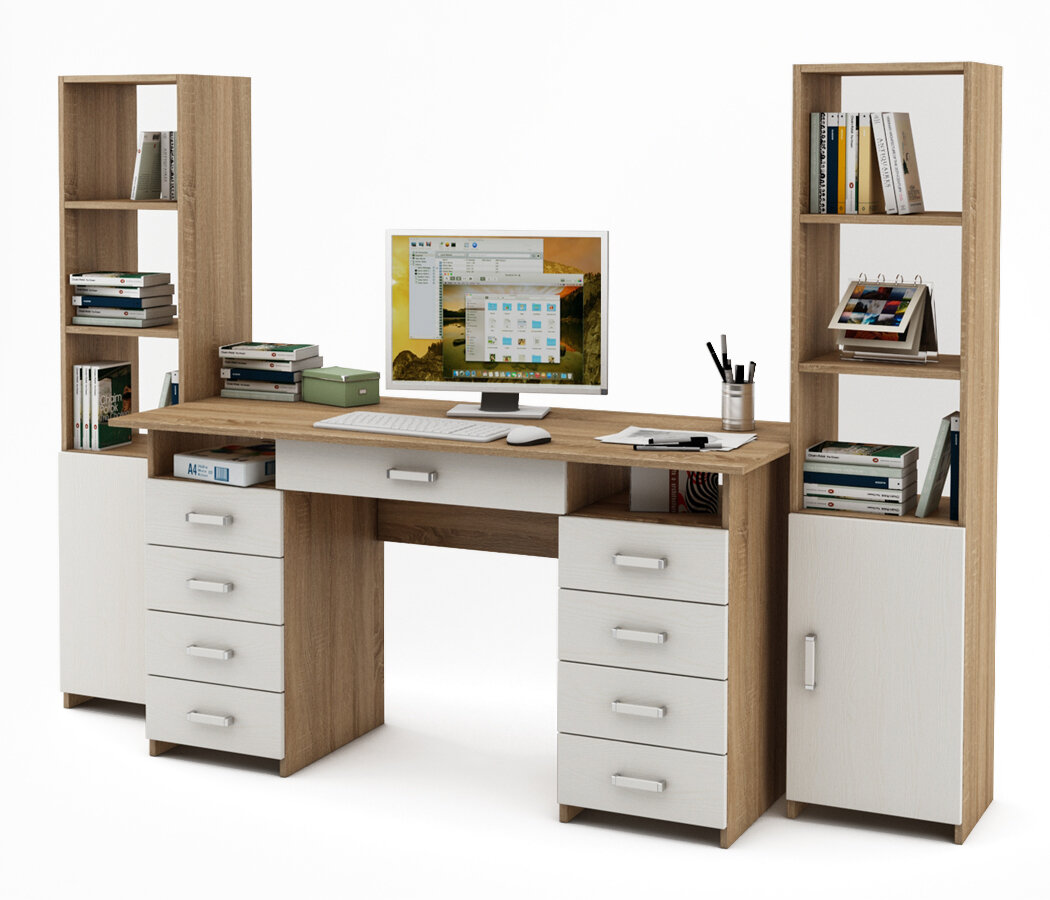 Стол письменный, компьютерный для школьника "Лайт (Ньюкасл) 9Я" , письменный стол и 2 стеллажа, ЛДСП