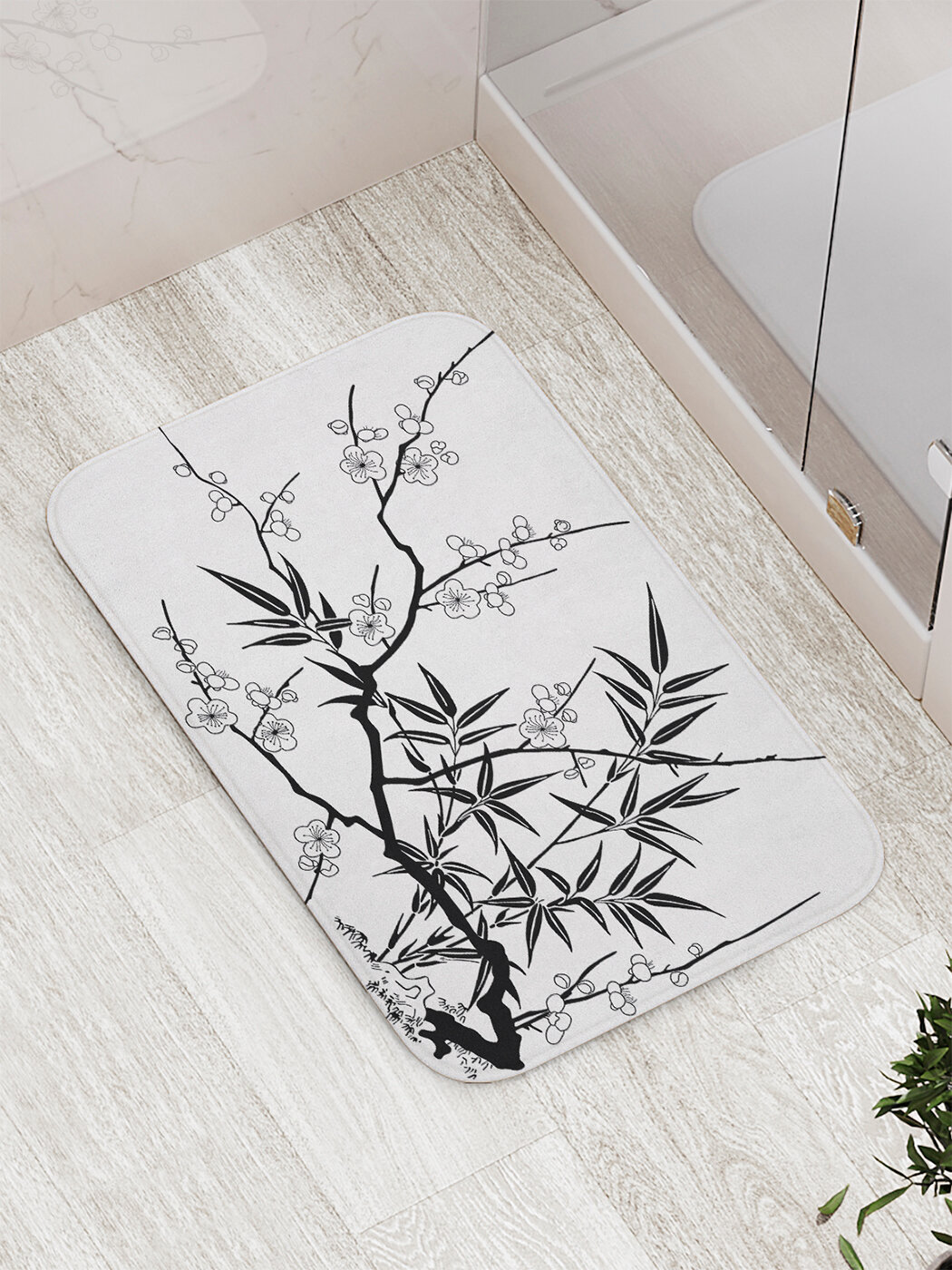 Коврик для ванной комнаты и туалета противоскользящий "Ветвь с листьями и цветами" 52х77 см, JoyArty