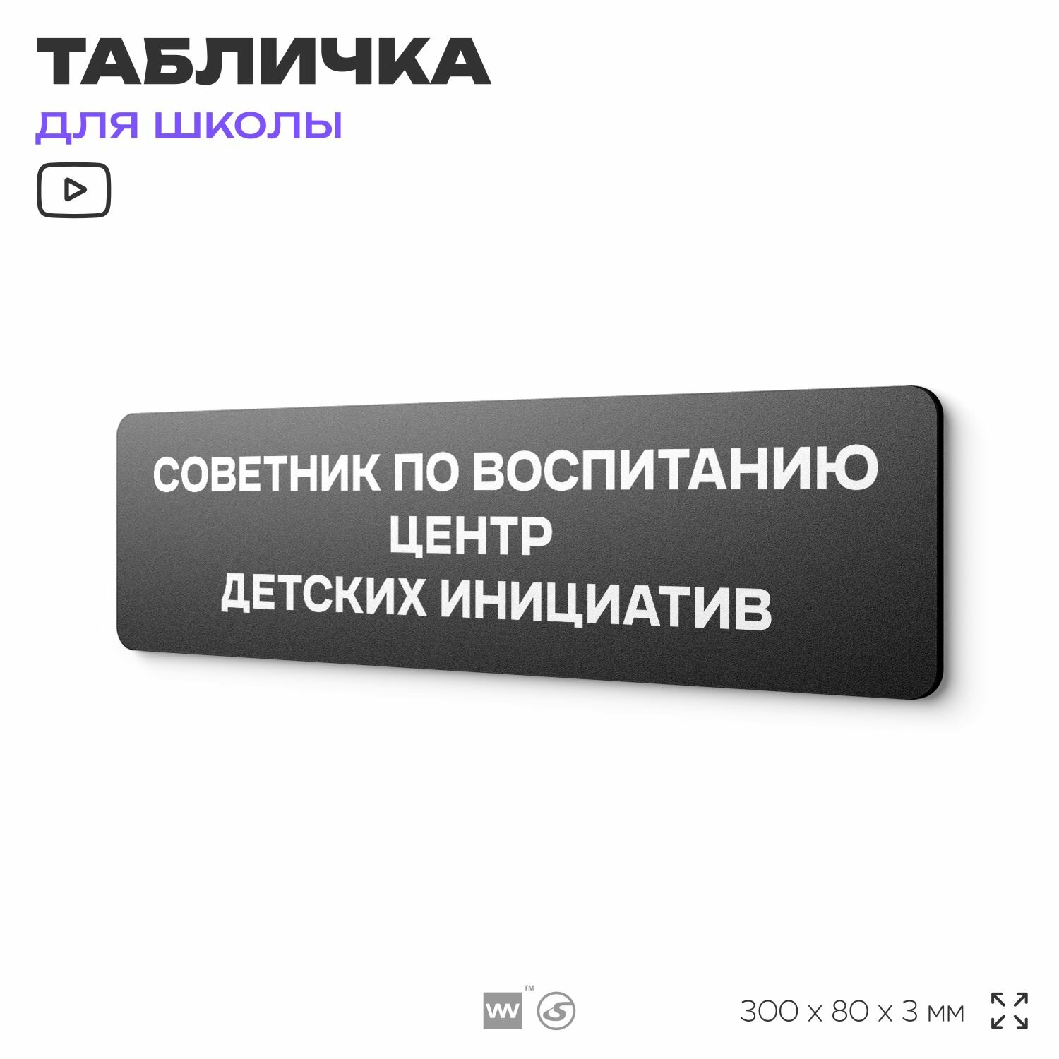Табличка для школы Советник по воспитанию Центр детских инициатив, школьные таблички на дверь кабинета, 30х8 см, Айдентика Технолоджи