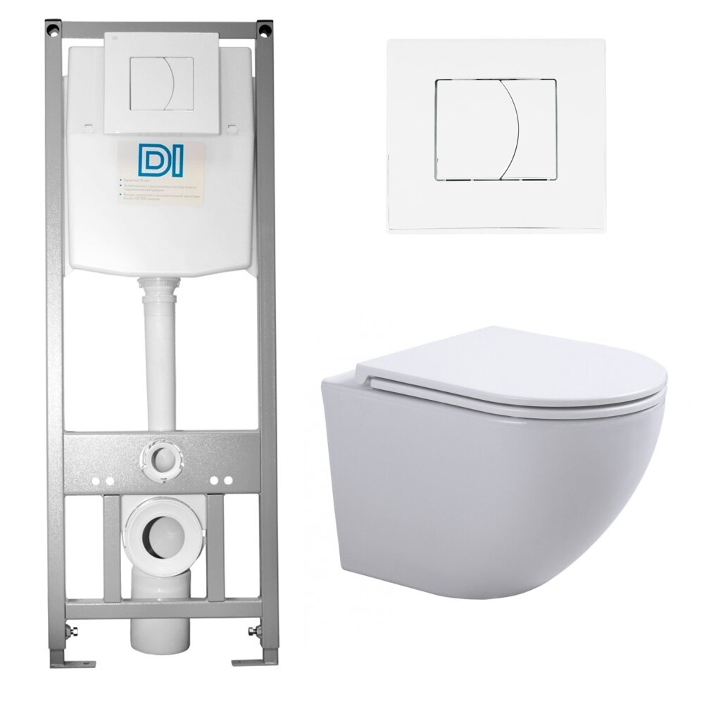 Комплект 3 в 1 инсталляция DI + Подвесной унитаз SinteSi EVI с кнопкой белой Тип 2-Б-DI + SIN-TS-EVI-151