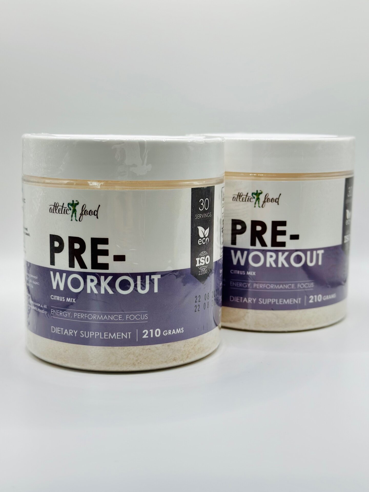 Предтреник для энергии, выносливости Atletic Food Hard Work Pre-Workout - 2х210 г, цитрусовый микс