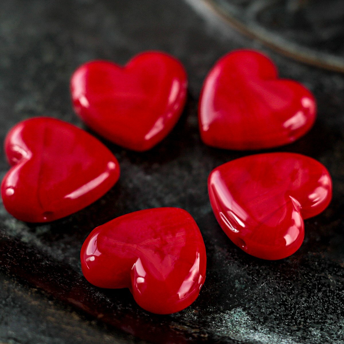 Бусины сердце Лэмпворк стекло 2 шт, красный, 20x20x7 мм