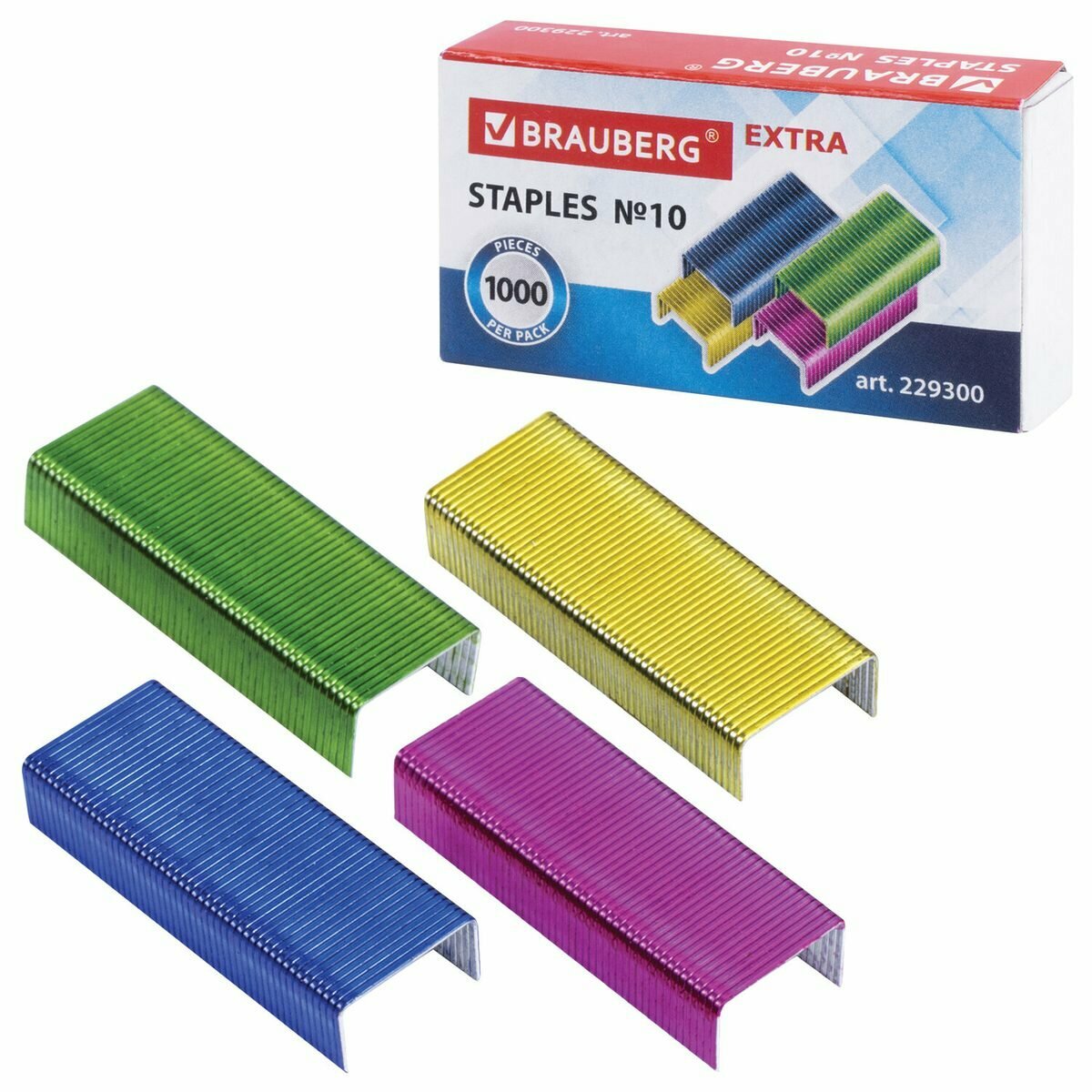 Скобы для степлеров Brauberg Extra, №10, цветные, 1000шт. (229300), 10 уп.