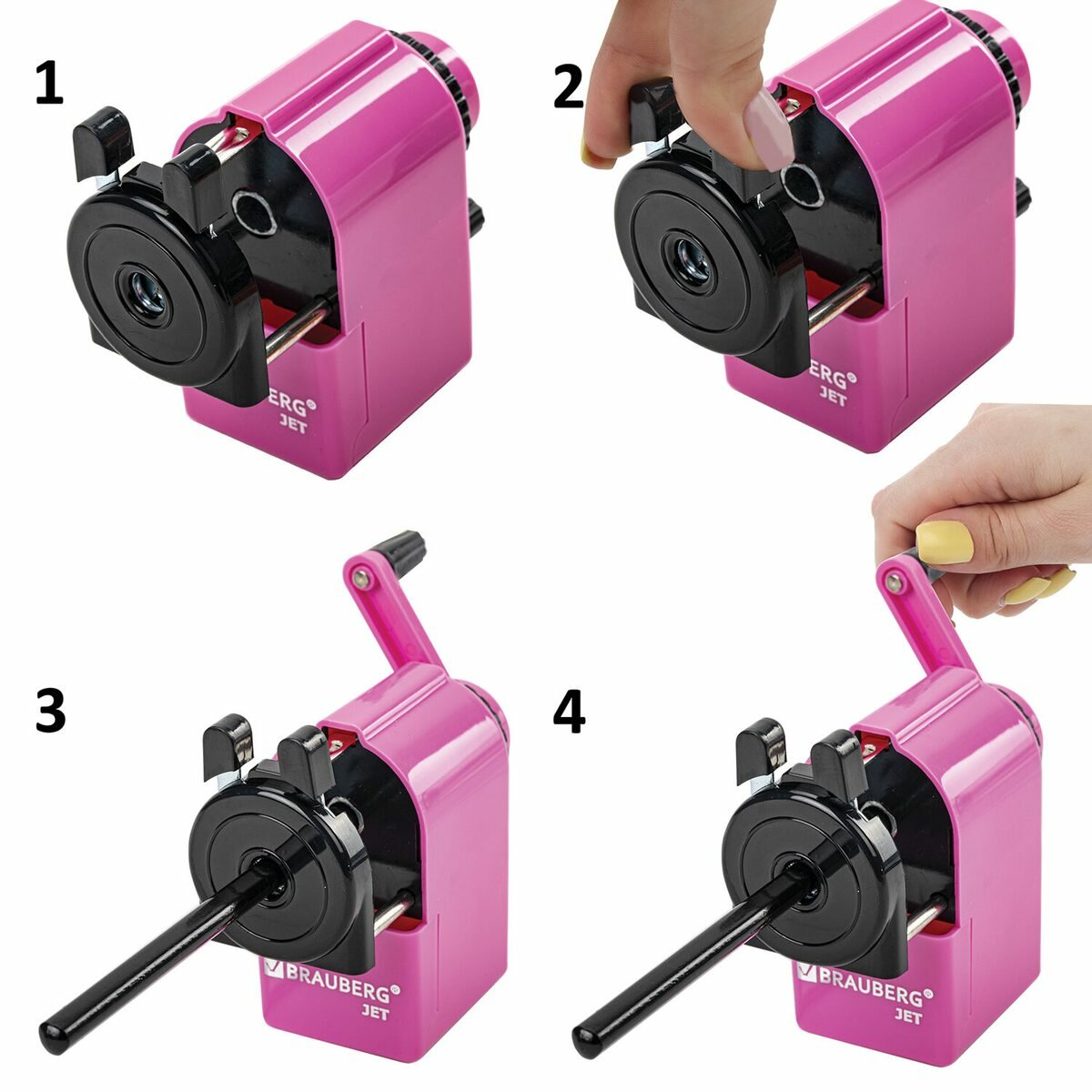 Точилка для карандашей механическая Brauberg Jet (1 отверстие, металлический механизм, корпус розовый) (229568), 2шт.