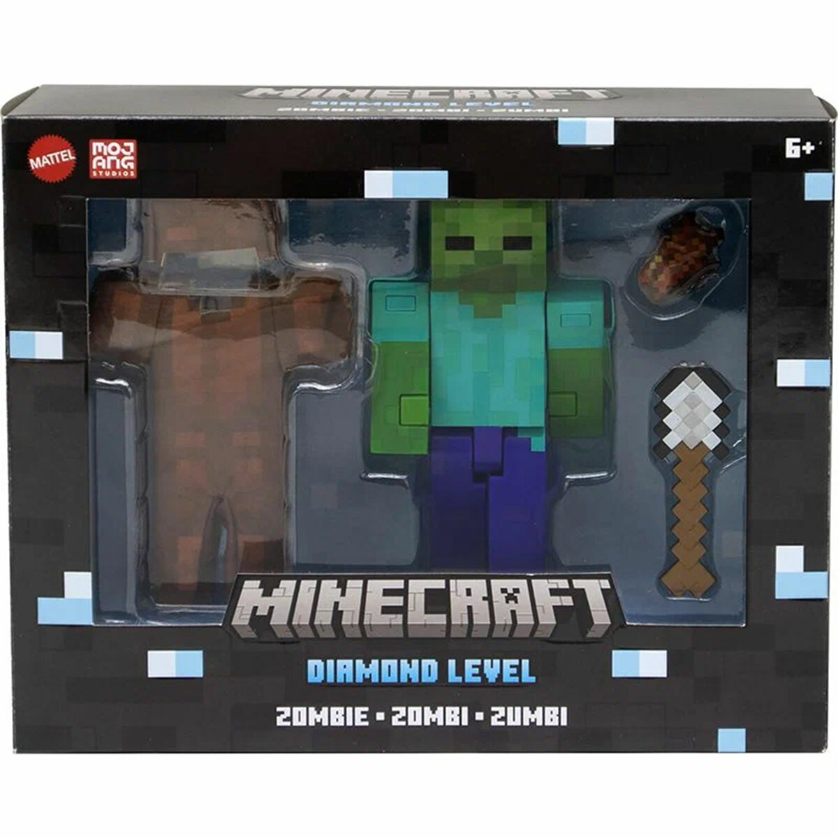 Mattel Minecraft Diamond Level /Майнкрафт зомби фигура , коллекционный масштаб 5,5 дюймов и пиксельный дизайн