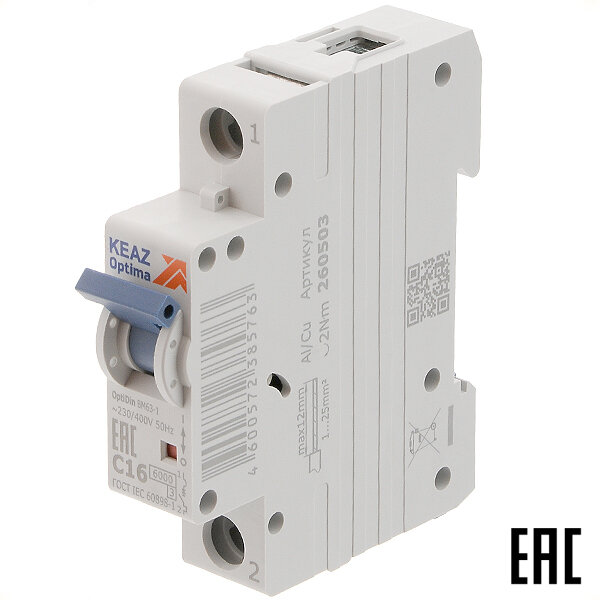 Автоматический выключатель на Din-рейку КЭАЗ OptiDin ВМ-63-1C16 16А/1п/ 6кА 103545/260503 (2 шт. в комплекте)