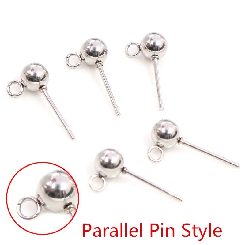 30 шт. золотые булавки для сережек Wadsfred 3/4/5/6 мм 6mm, Parallel Pin