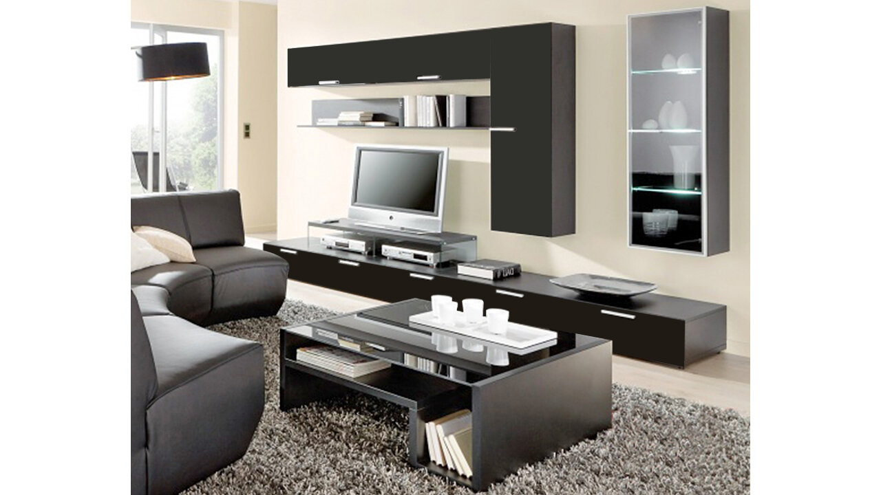 Гостиная Лени Черный 0190 NOW 300x55x190 см, Фиеста