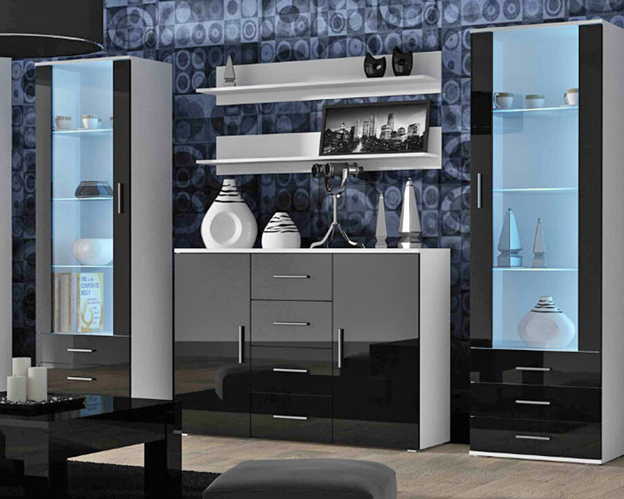 Гостиная Сохо 5 МДФ (черная) / Белый Фасадный 0101 NEW 252x41x192 см, черный, белый фасадный Фиеста