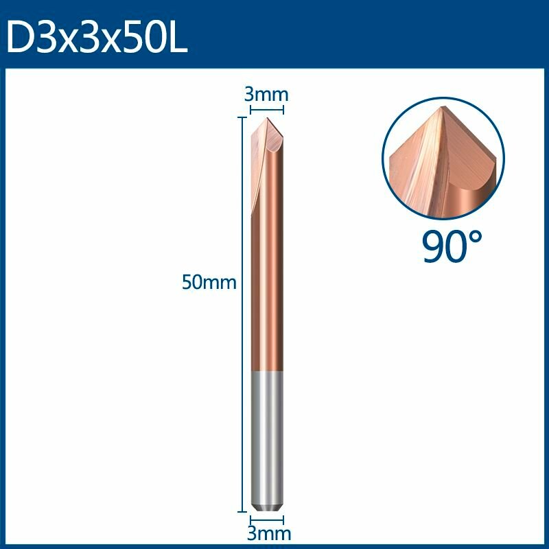 Фреза фасочная двухзаходная XCAN 3х3х50мм, 90 градусов, вольфрамовый сплав с бронзовым покрытием TiCN