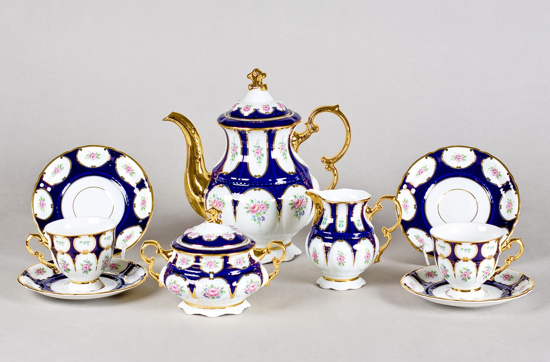 Кофейный сервиз на 6 персон 15 предметов Leander Розовый цветок, Кобальт Соната (07160714-0419)