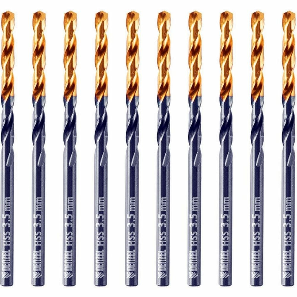 Сверло по металлу Golden Tip 3.5 мм, HSS-Tin, 10 шт, DIN 338 Denzel 717207