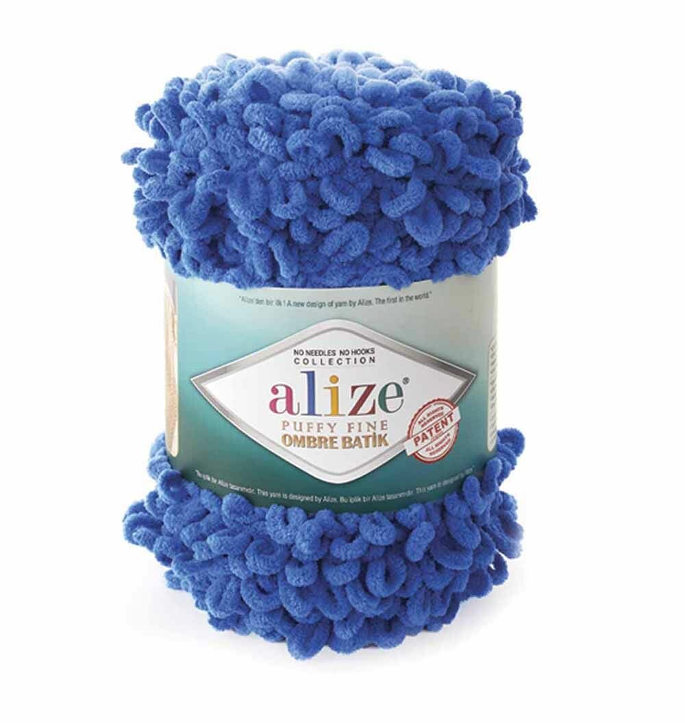 Пряжа для вязания Alize Puffy fine ombre batik 7280 синий белый 500 гр/73 м 100% микрополиэстер