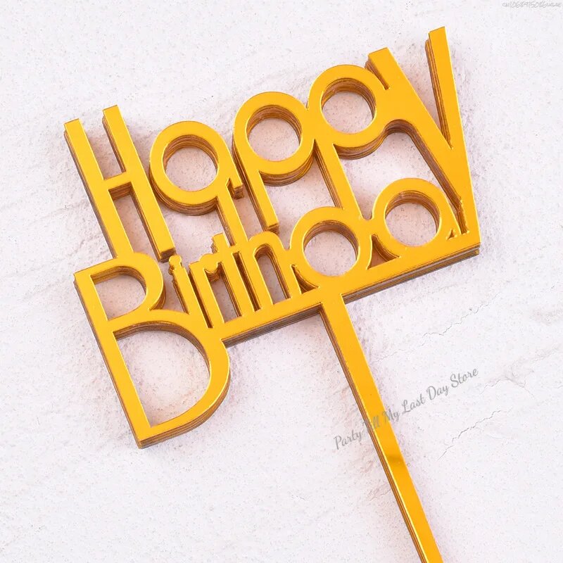 Акриловые фигурки для торта "С Днем Рождения", набор из 10 штук, розовый, золотой, Golden-1