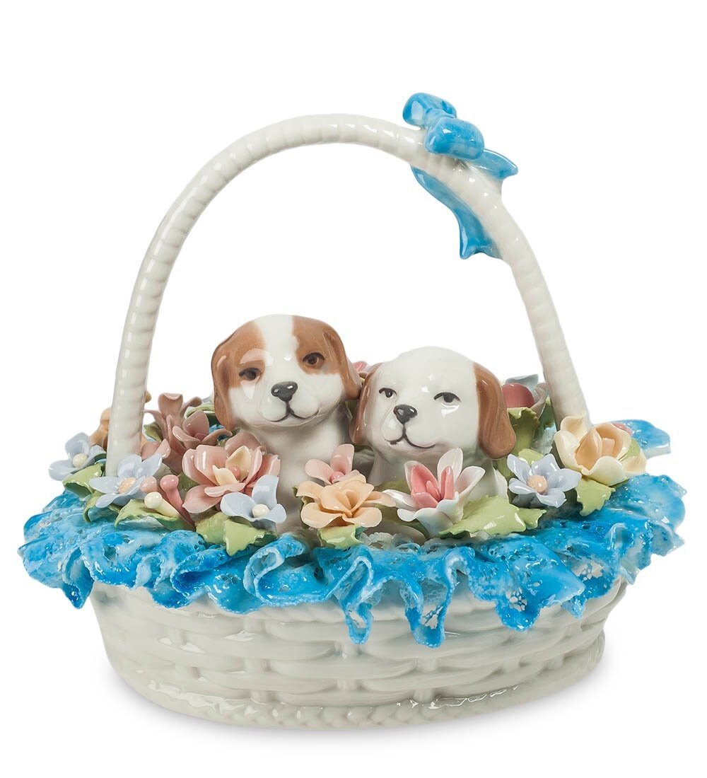 Фигурка декоративная Pavone Щенки в цветочной корзин