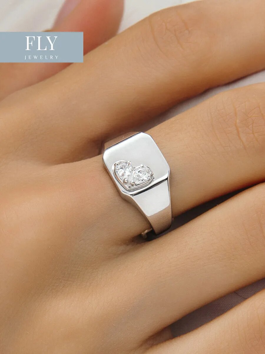 Печатка, серебро, 925 проба, родирование, фианит