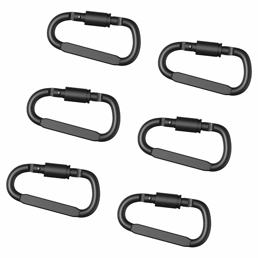 Аксессуары для скалолазания, Качественные усиленные D-образные карабины с замком 8 см - черные, 1 набор из 6 штук,
