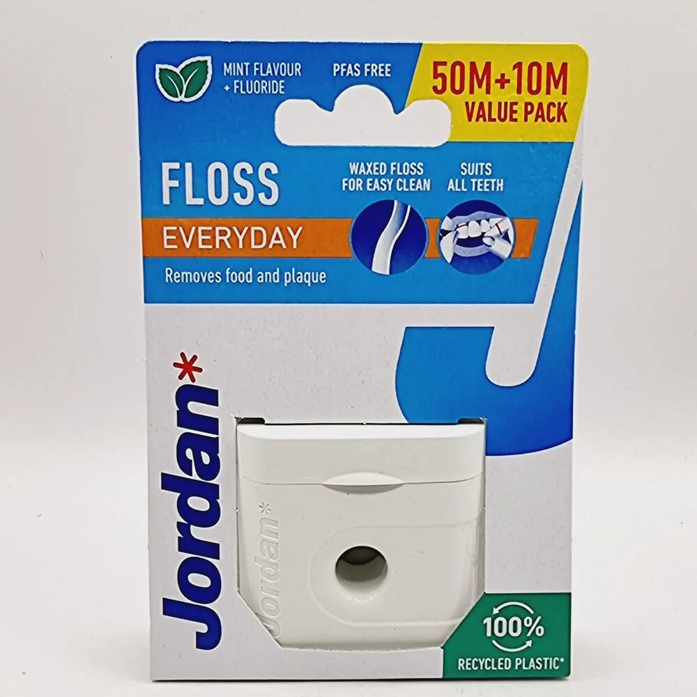 Зубная нить-флосс Jordan Everyday с фтором и мятой на каждый день 60 м (Малайзия)