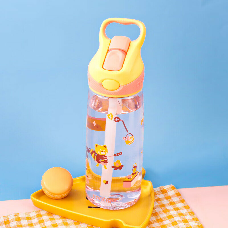 Contigo Kangdike Single-Layer Sports Straw Water Bottle, 600ml, Cute Pet Design, Bonfire Party, HBC-ADN064