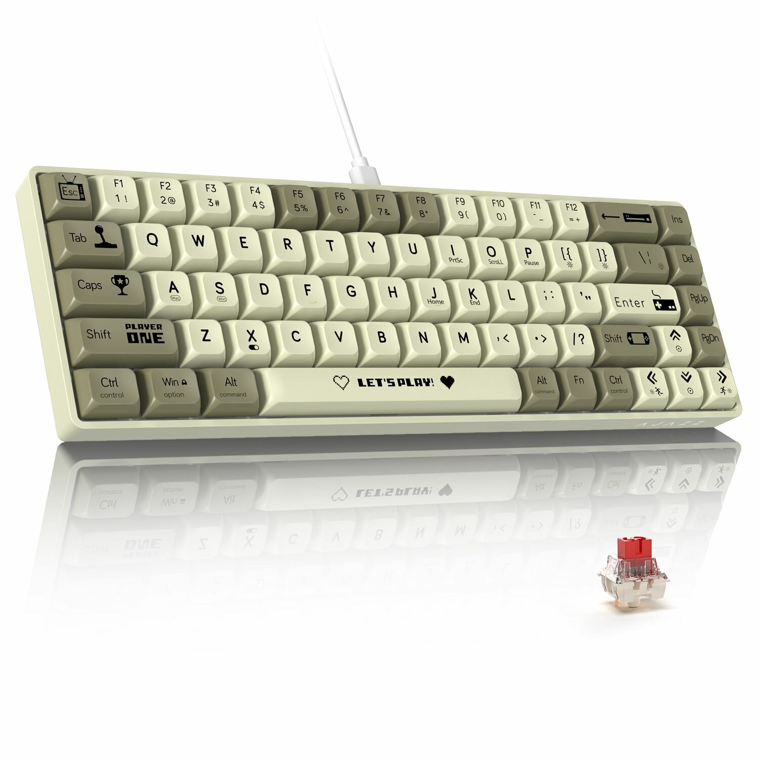 ATTACK SHARKAJAZZ AK680, 65% проводная механическая клавиатура с возможностью горячей замены, 68-клавишная портативная защита от ореолов, сэндвич из EVA, красный переключатель