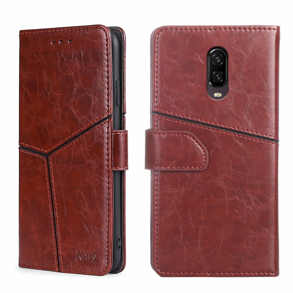 Чехол-книжка MyPads для OnePlus 6T / Ван Плас 6T, объединяет геометрию (коричневый)