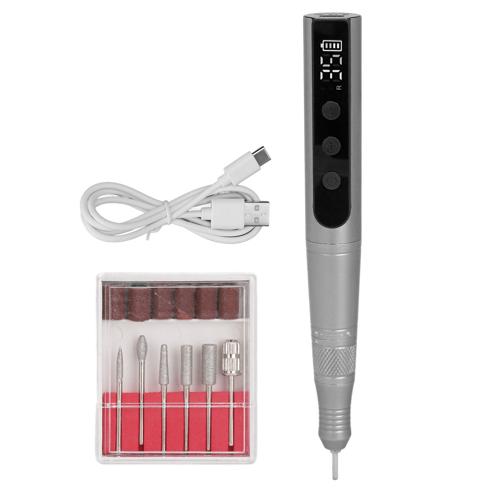 Портативная электрическая шлифовальная машинка для ногтей, 35000 об/мин, перезаряжаемый полировщик для ногтей для маникюра и педикюра, серая ручка для лака для ногтей для домашнего ухода за ногтями