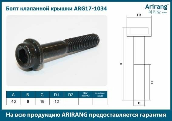 Бoлт клапанной крышки M6x1x41, ARIRANG ARG171034