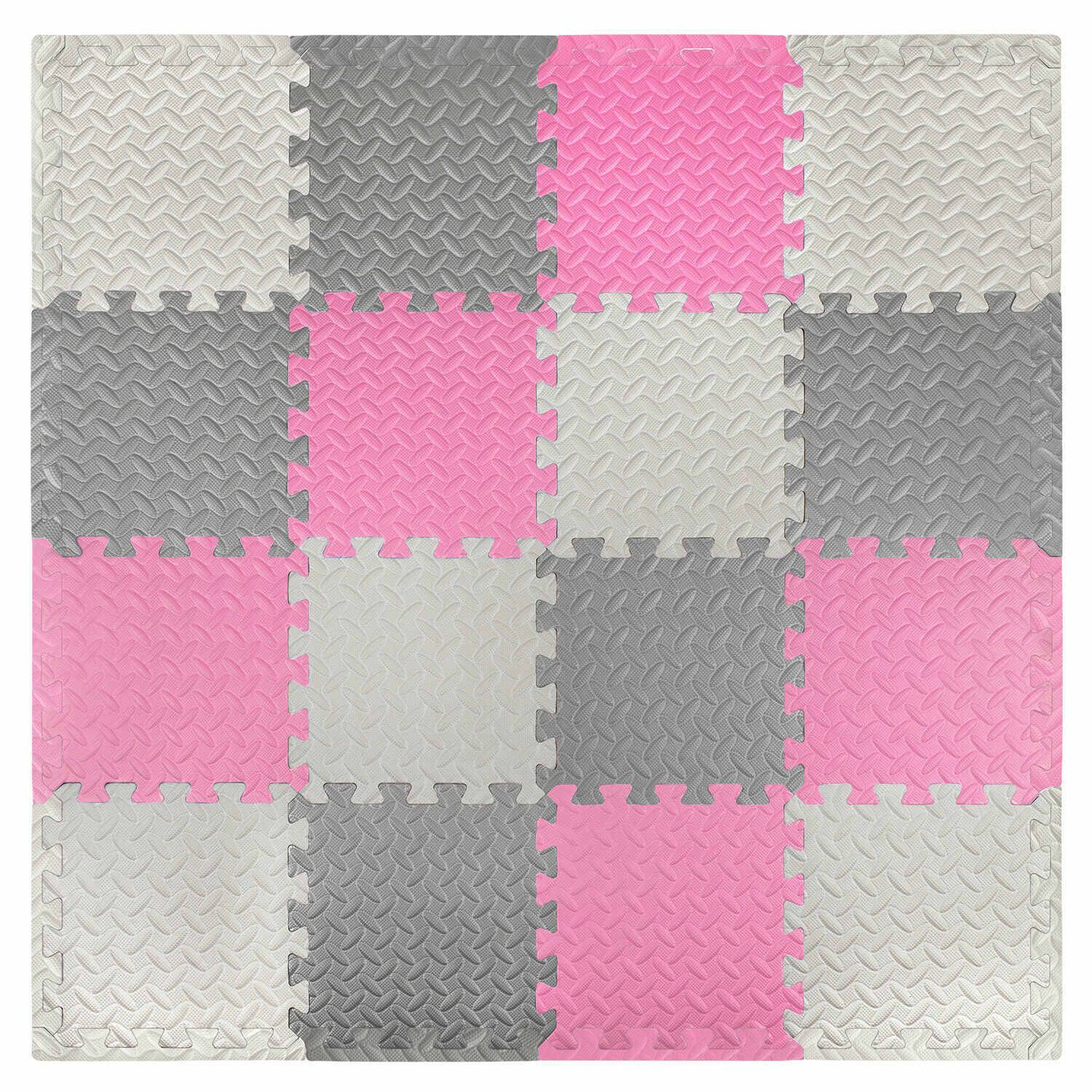Коврик-пазл напольный 1,2х1,2 м, 16 шт, 30х30 см, толщина 1 см, серый, розовый, светло-серый, юнландия, 664815