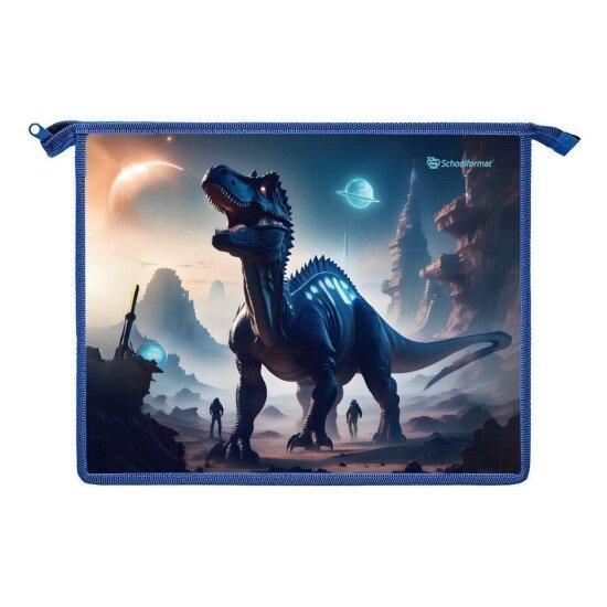 Папка для тетрадей Schoolformat 1 отд. А5 космические динозавры молния 235х190х50 мм синий пластик, картон д/мальчиков