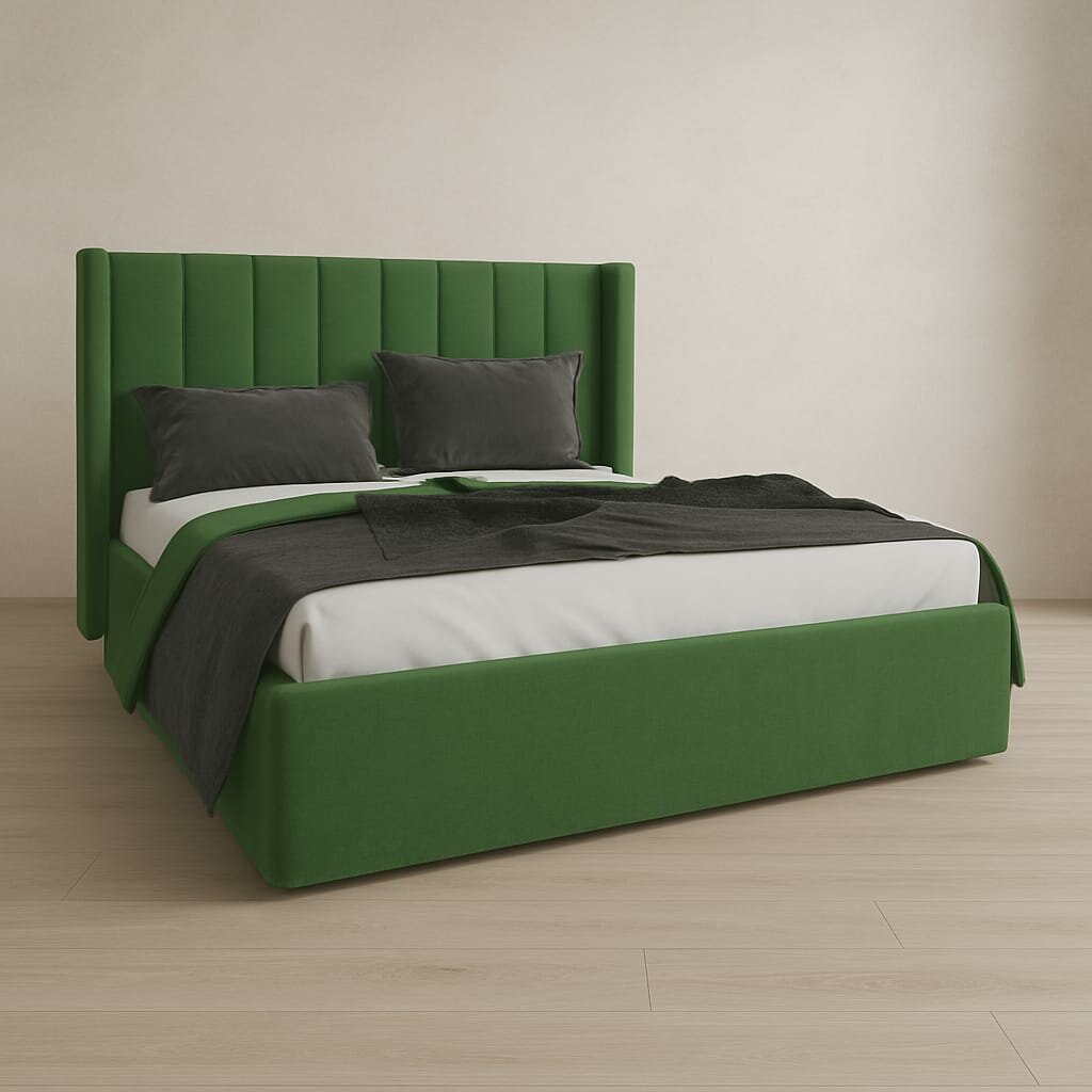 Кровать двуспальная 160х200 Selena с мягким изголовьем, подъемным механизмом, ортопедическим основанием Kelio оливковый