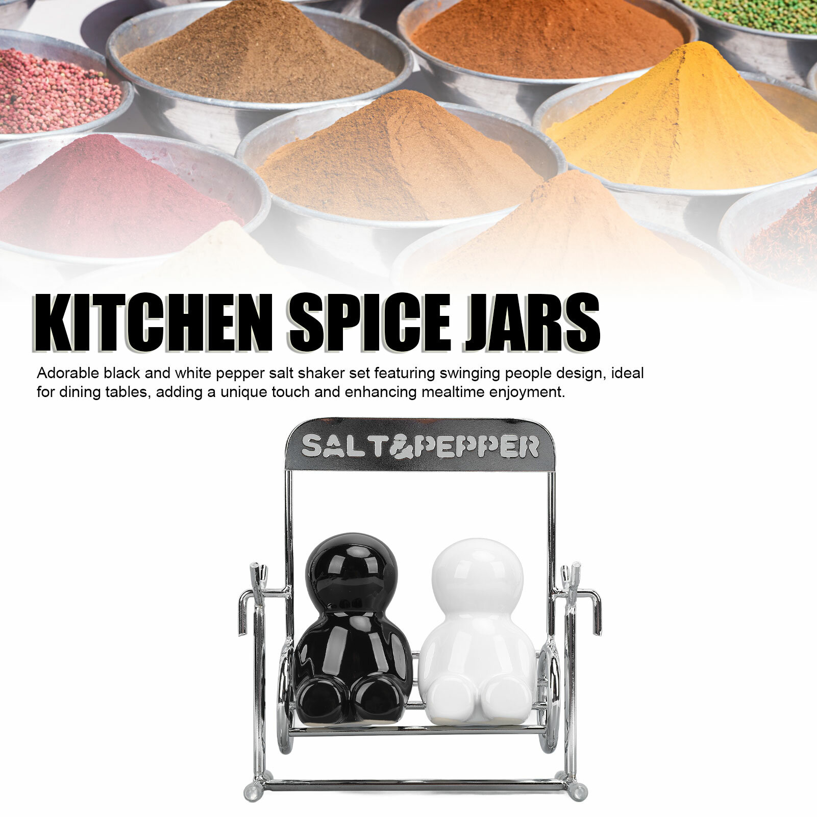 2 шт. Кухонные баночки для специй, керамические, симпатичные, в форме качающейся фигурки, набор для специй, дозаторы соли и перца, черные, белые
