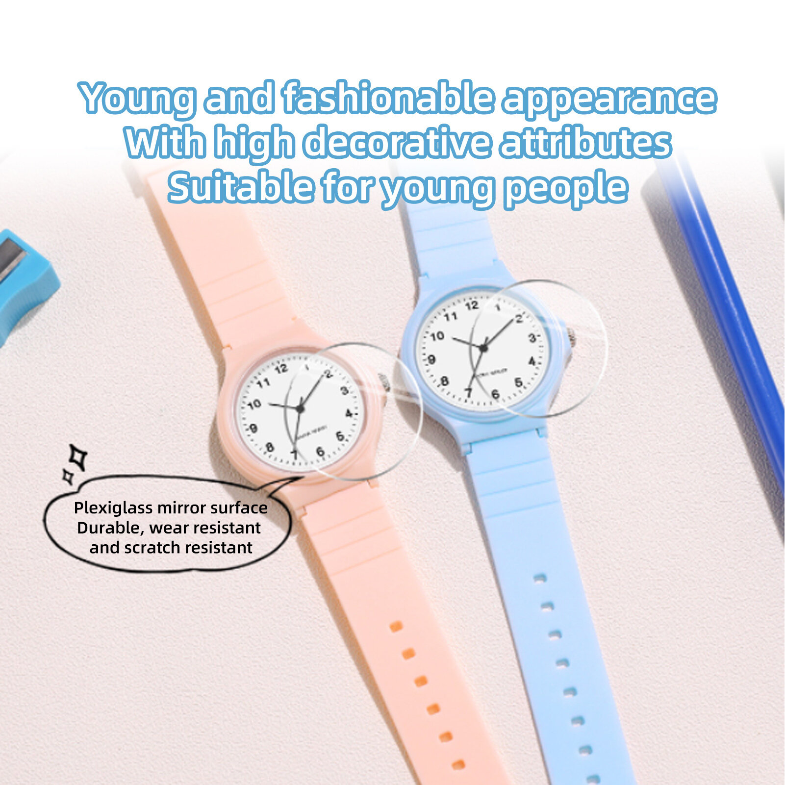 Кварцевые часы, бесшумные водонепроницаемые большие цифры, минималистичные модные спортивные часы для студентов, розовые