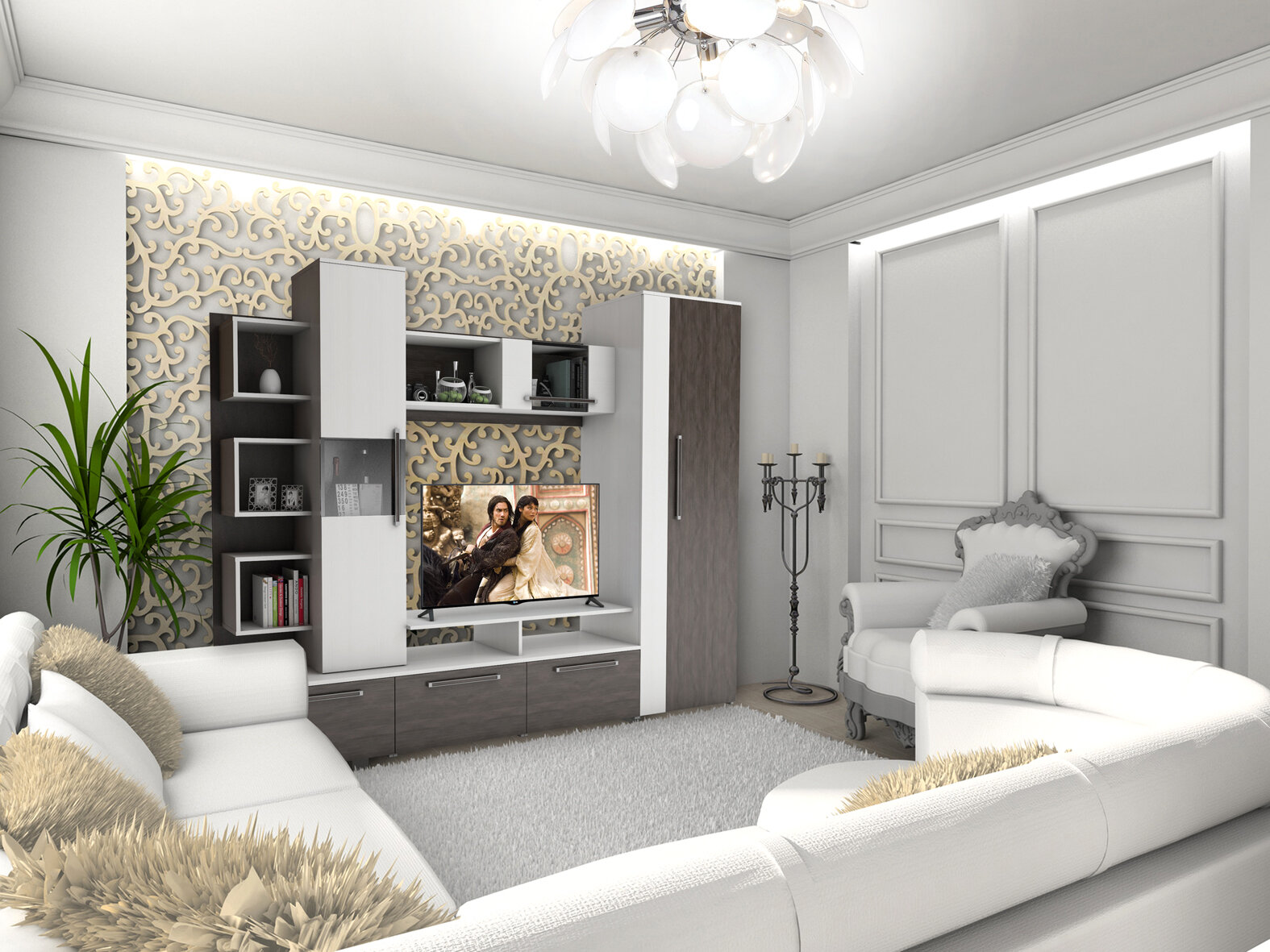 Гостиная, набор для гостиной , тумба тв с полками, стенка , Монако , рамух белый/дуб галлиано