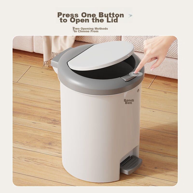 Bendi Pedal Trash Can, 12L, Foot-Operated And Hand-Pressed Dual-Lid, Kitchen Garbage Bin with Lid, Household Bathroom Sorting Bin